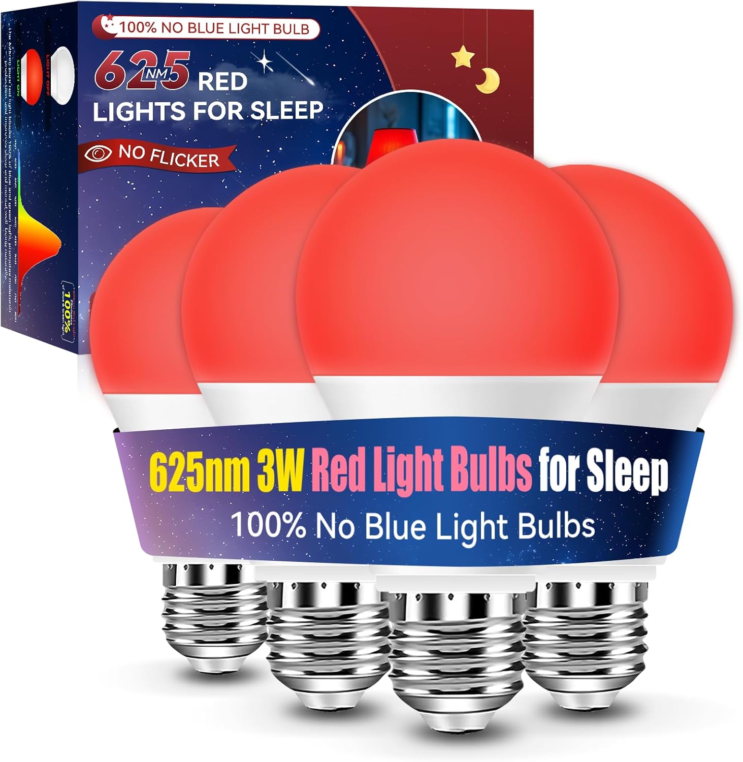 Neporal 3W 625nm Red Light Bulbs for Sleep, 100% Blue Light Blocking ...