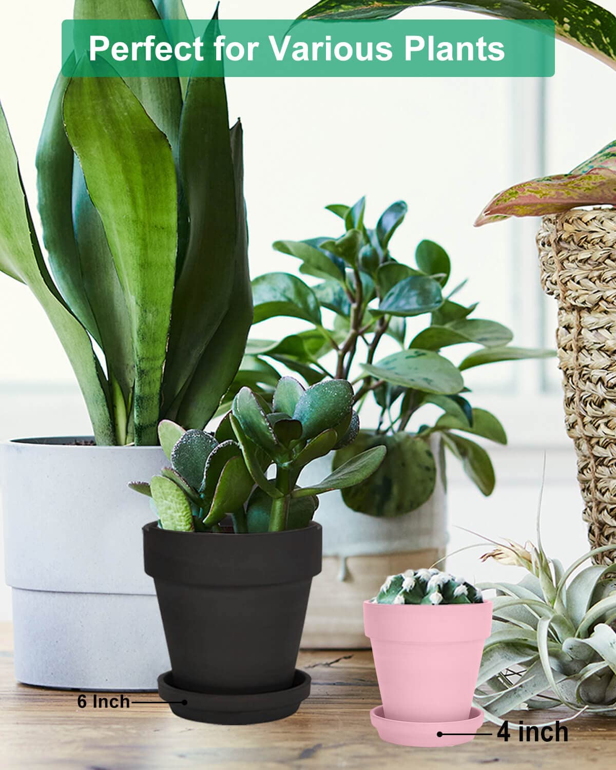 vensovo 4 Inch Pink Clay Pot for Plant with Saucer -4 pack Peach Pink ...