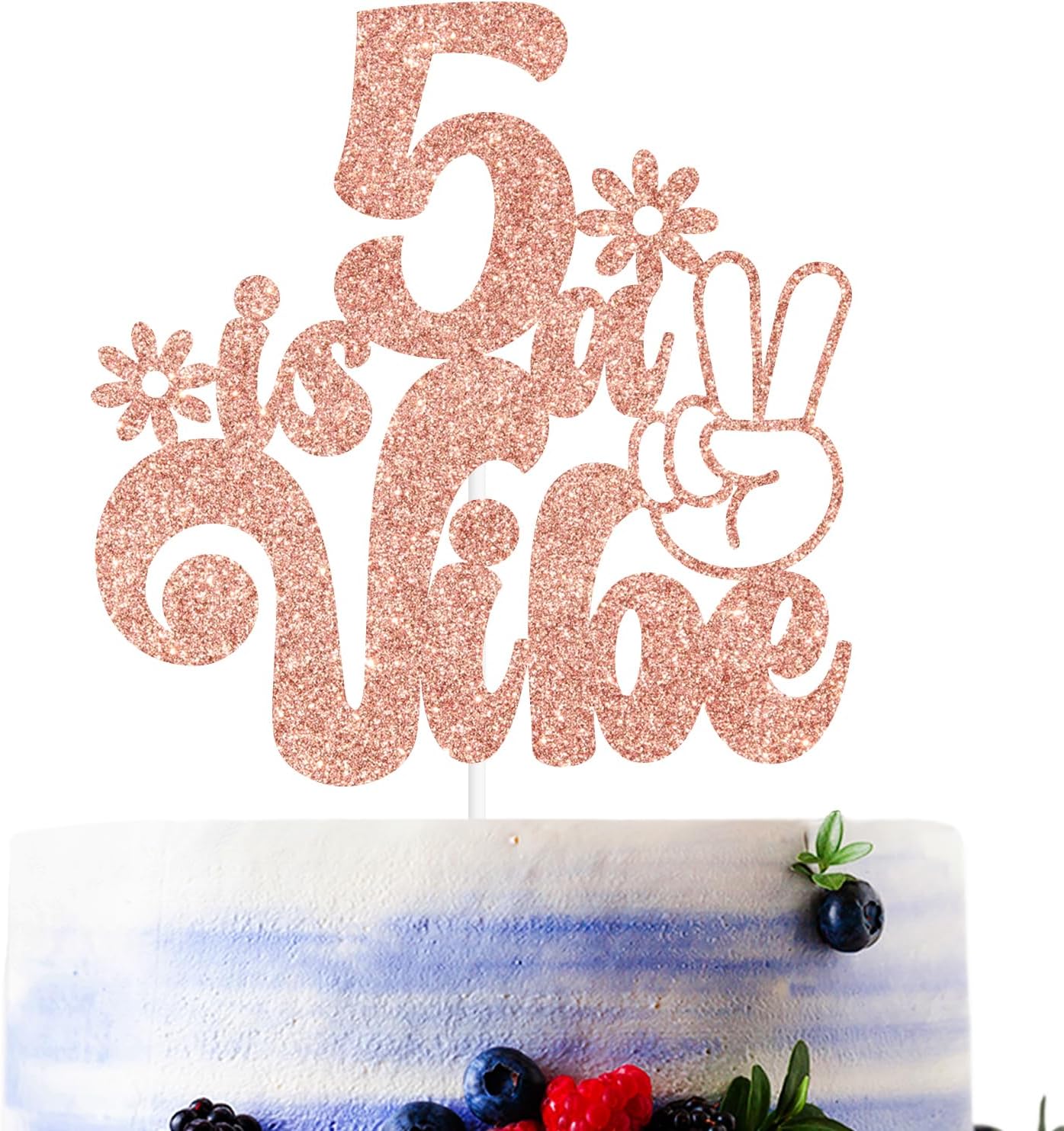Amazon.com: Rose Gold Glitter 5 is A Vibe Cake Topper, Happy 5th Birthday/Hello 5, Retro Groovy ...