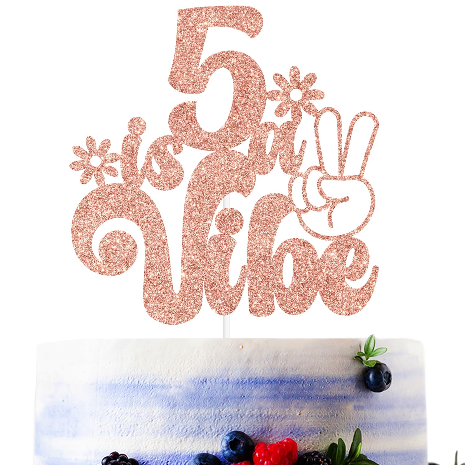 Amazon.com: Rose Gold Glitter 5 is A Vibe Cake Topper, Happy 5th Birthday/Hello 5, Retro Groovy ...