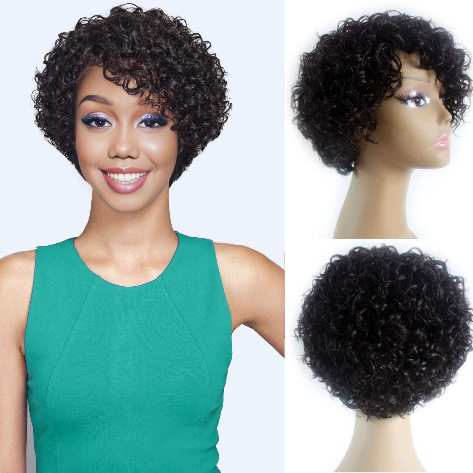 Amazon.com : ManeMajesty Short Curly Human Hair Wigs for Black Women 8 ...