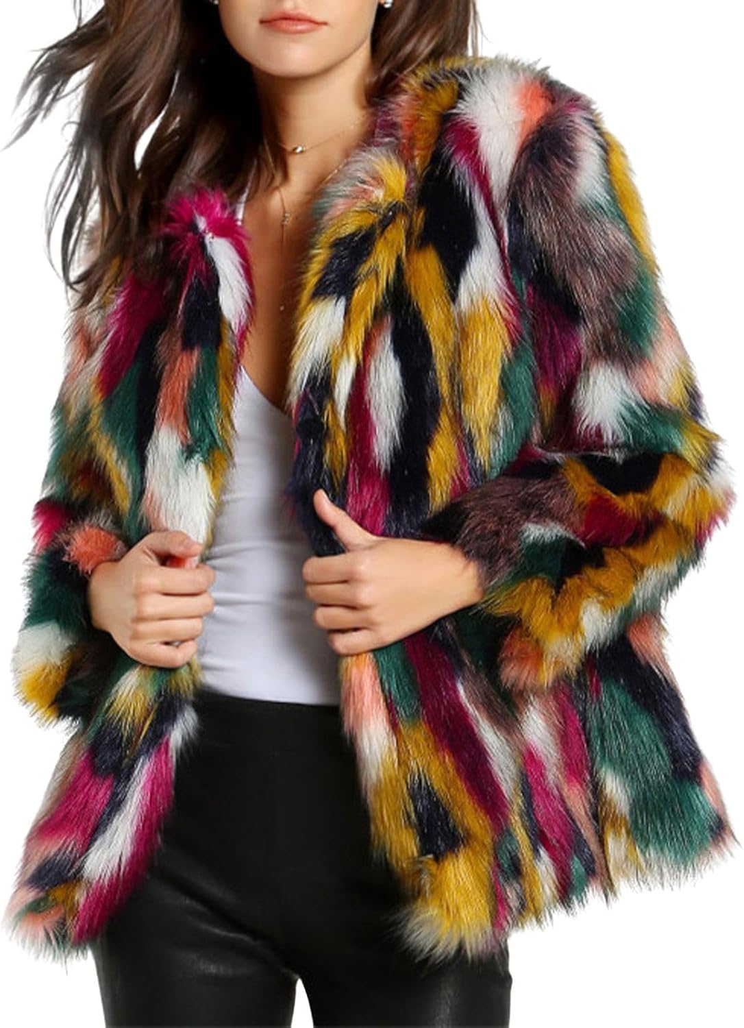 loveimgs Women Winter Elegant Faux Fur Coat Fuzzy Jacket Warm ...
