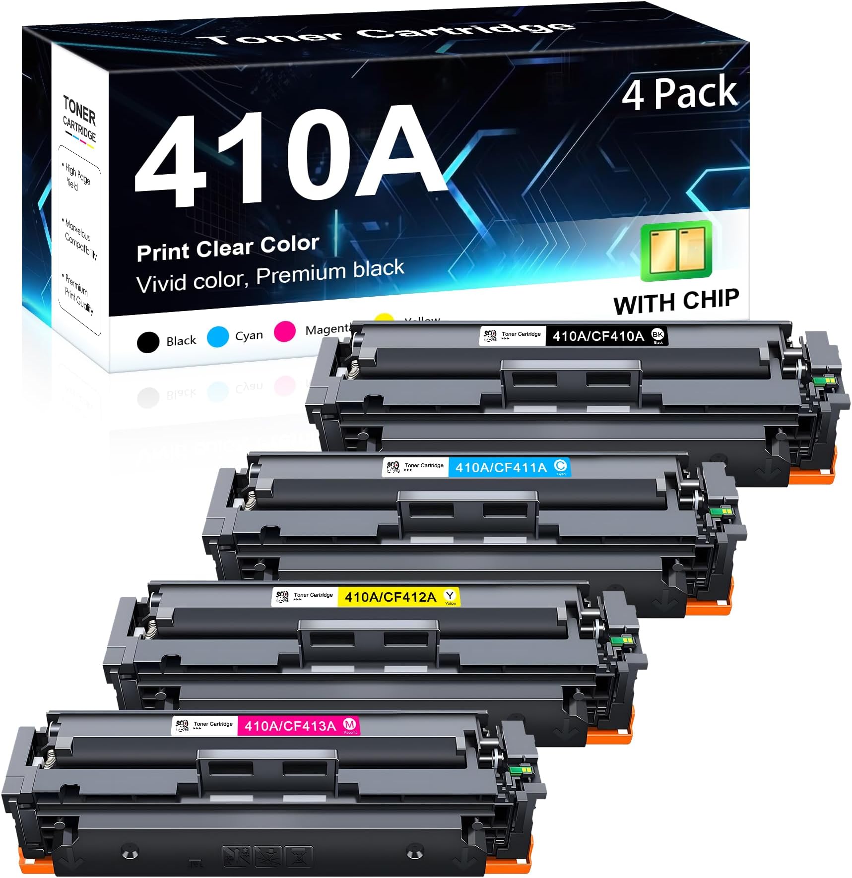 Amazon.com: 410A Toner Cartridges 4 Pack: Replacement for HP 410A ...