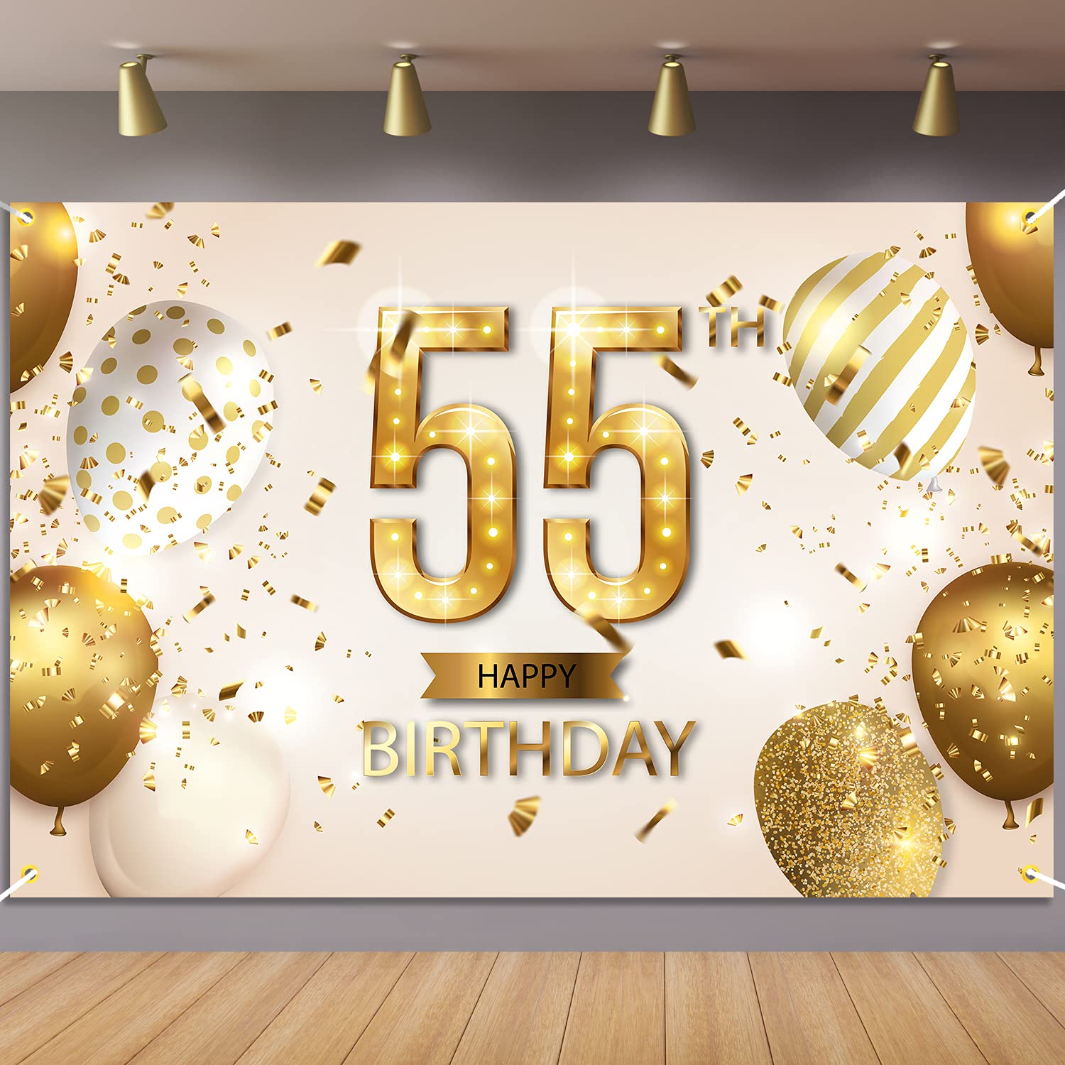 Amazon.com: Happy 55th Birthday Backdrop Banner White Gold 55 Years Old ...