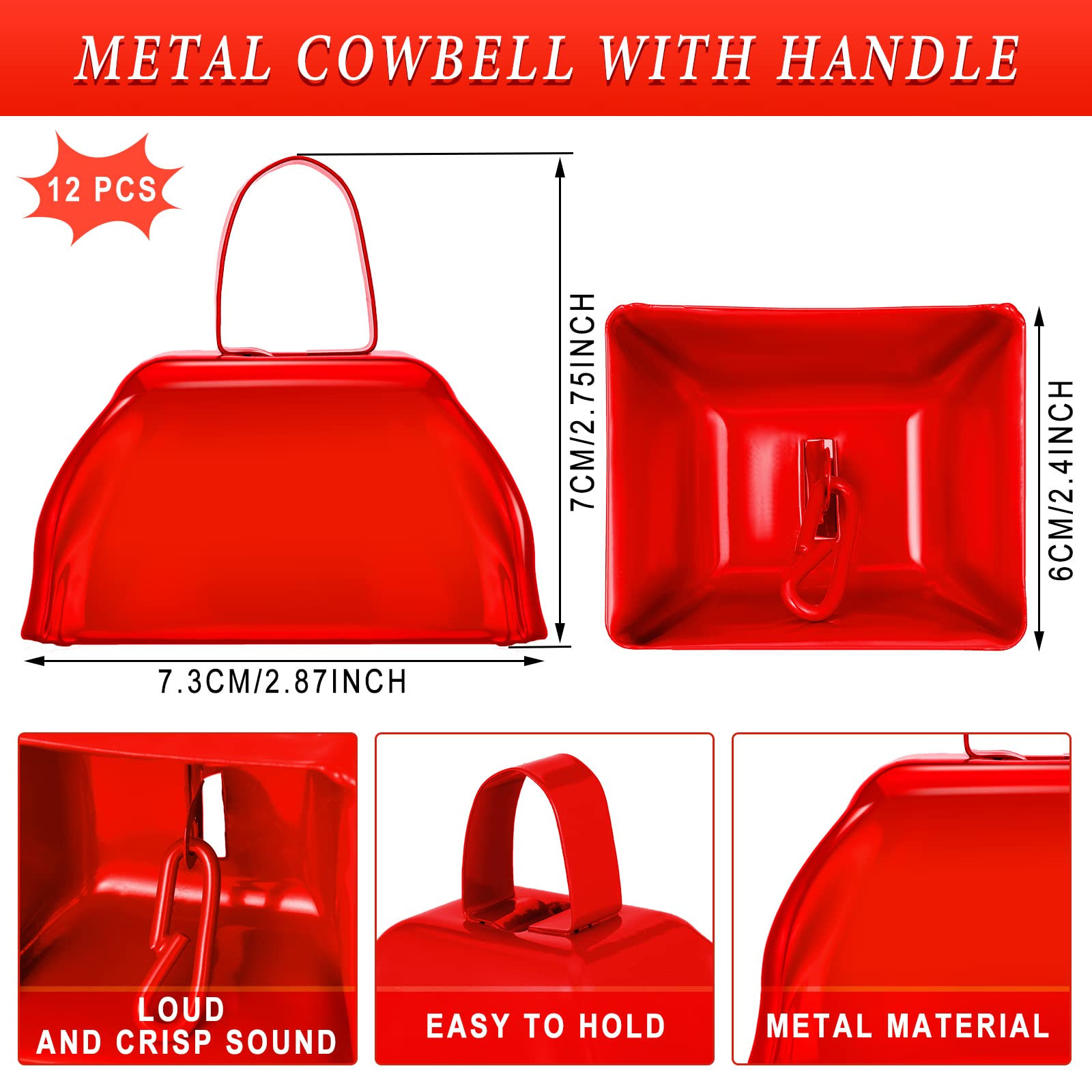 24 Pcs Metal Cowbells and Hand Clappers Cow Bells with Handle Cheering ...