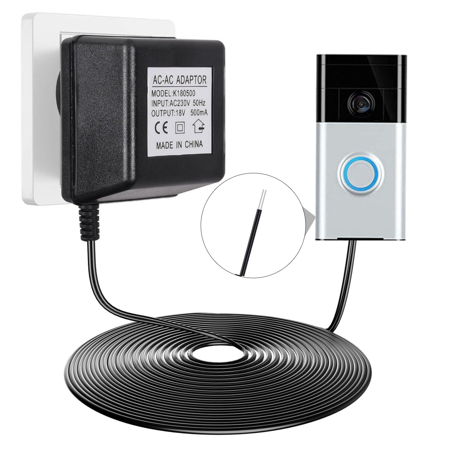 Ketimos 18V 500mA Doorbell Power Supply Adapter for Ring,Nest Hello ...