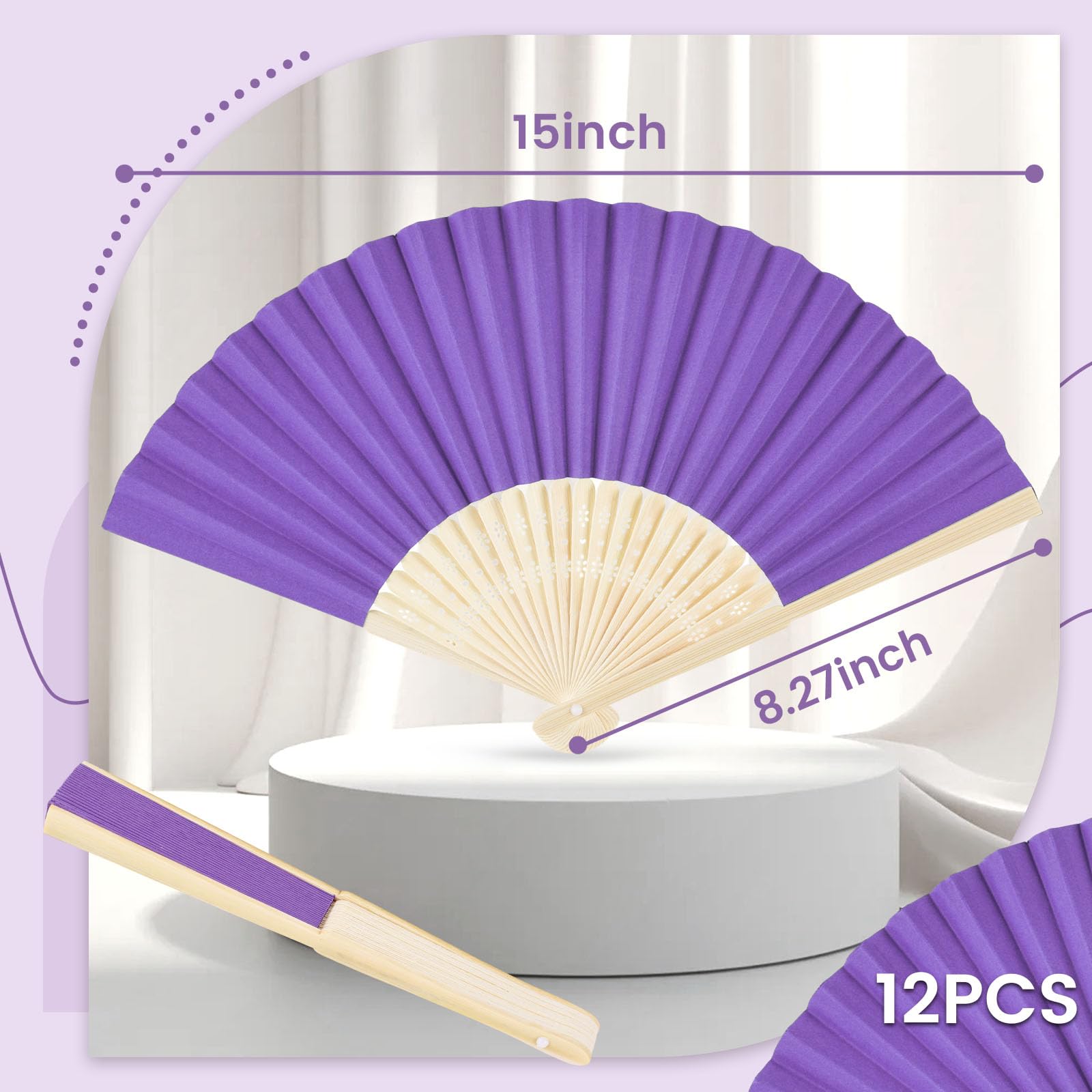 Snapklik.com : 12 Packs Foldable Hand Fans, 8.3 Inch Purple Paper Fans ...