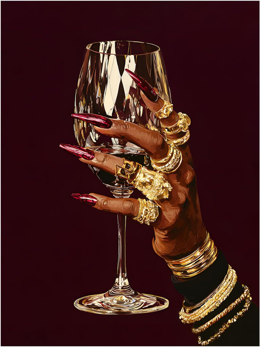 Amazon.com: Trendy Black Woman Holding Elegant Wine Glass Wall Art ...