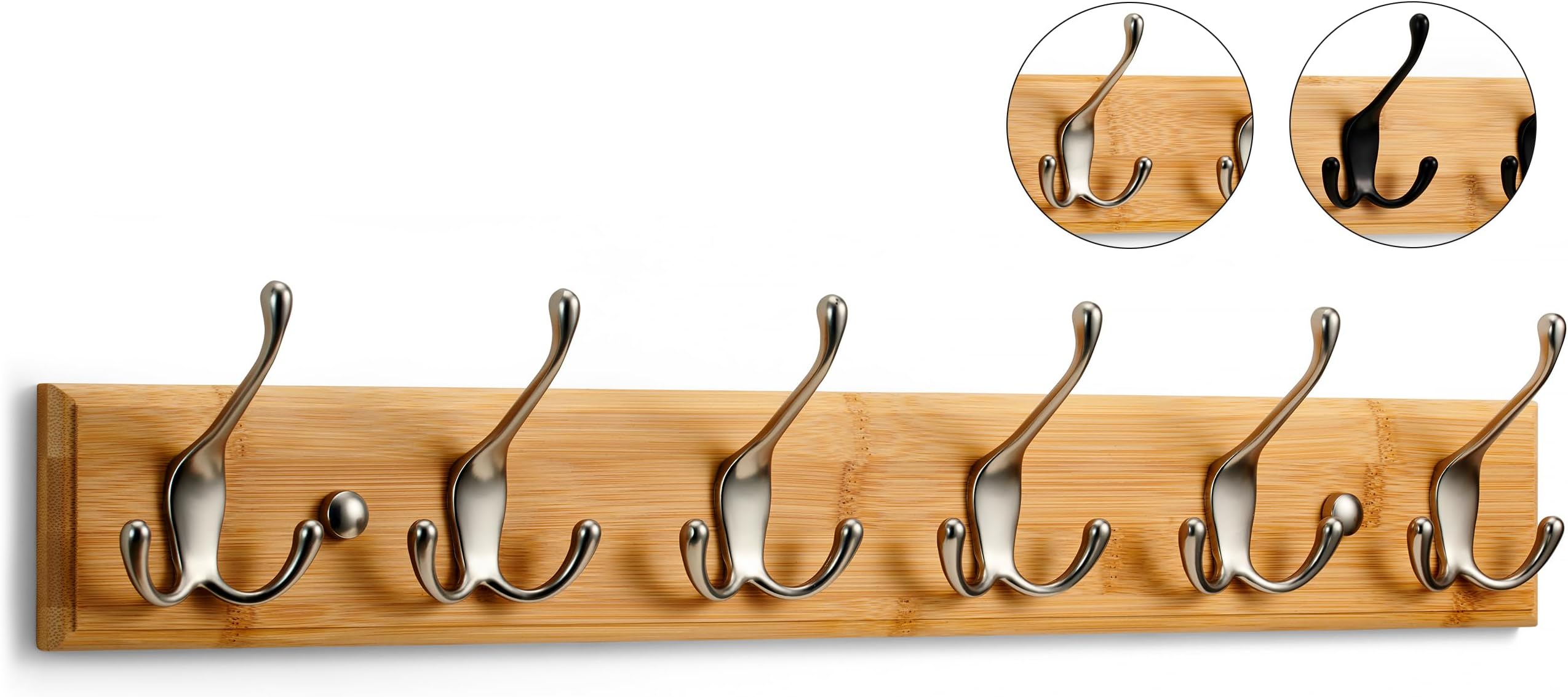 mDesign Wall Mounted Coat Rack – Coat Rail with 6 Double Coat Hooks for ...