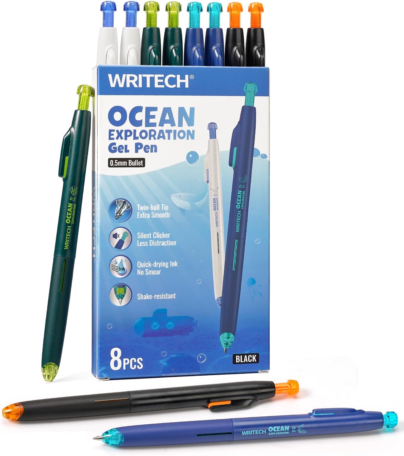 Amazon.com: WRITECH 0.5mm Gel Pens with Soft Grip - 8ct Retractable ...