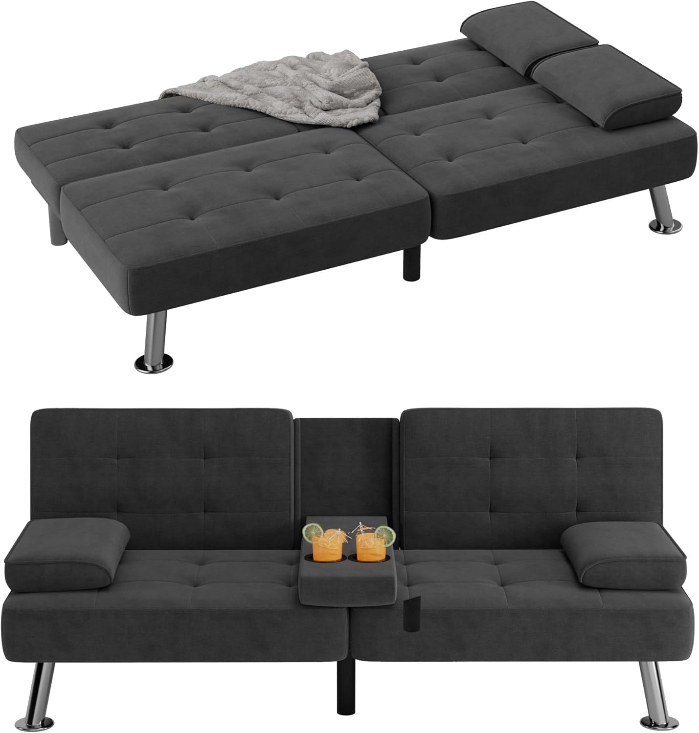 Amazon.com: YESHOMY Modern Linen Upholstered Convertible Folding Futon ...