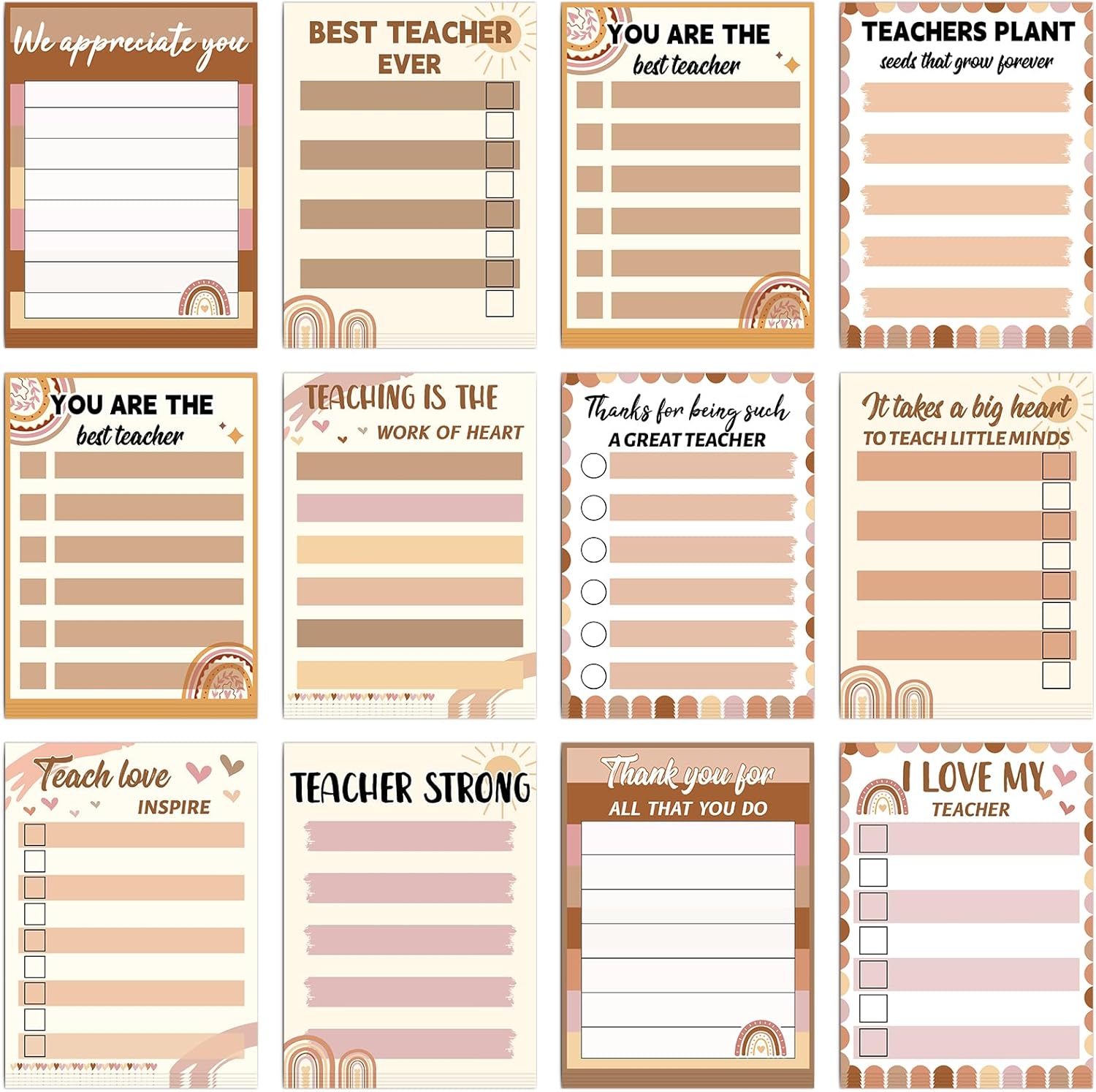 Amazon.com : Naozinebi 360 Sheets Lined Notepads Boho Teacher to Do ...