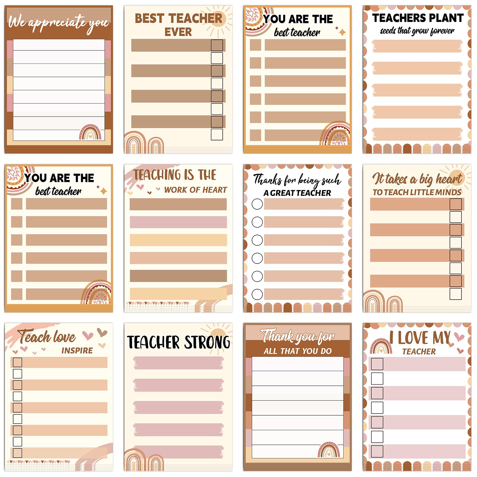 Amazon.com : Naozinebi 360 Sheets Lined Notepads Boho Teacher to Do ...