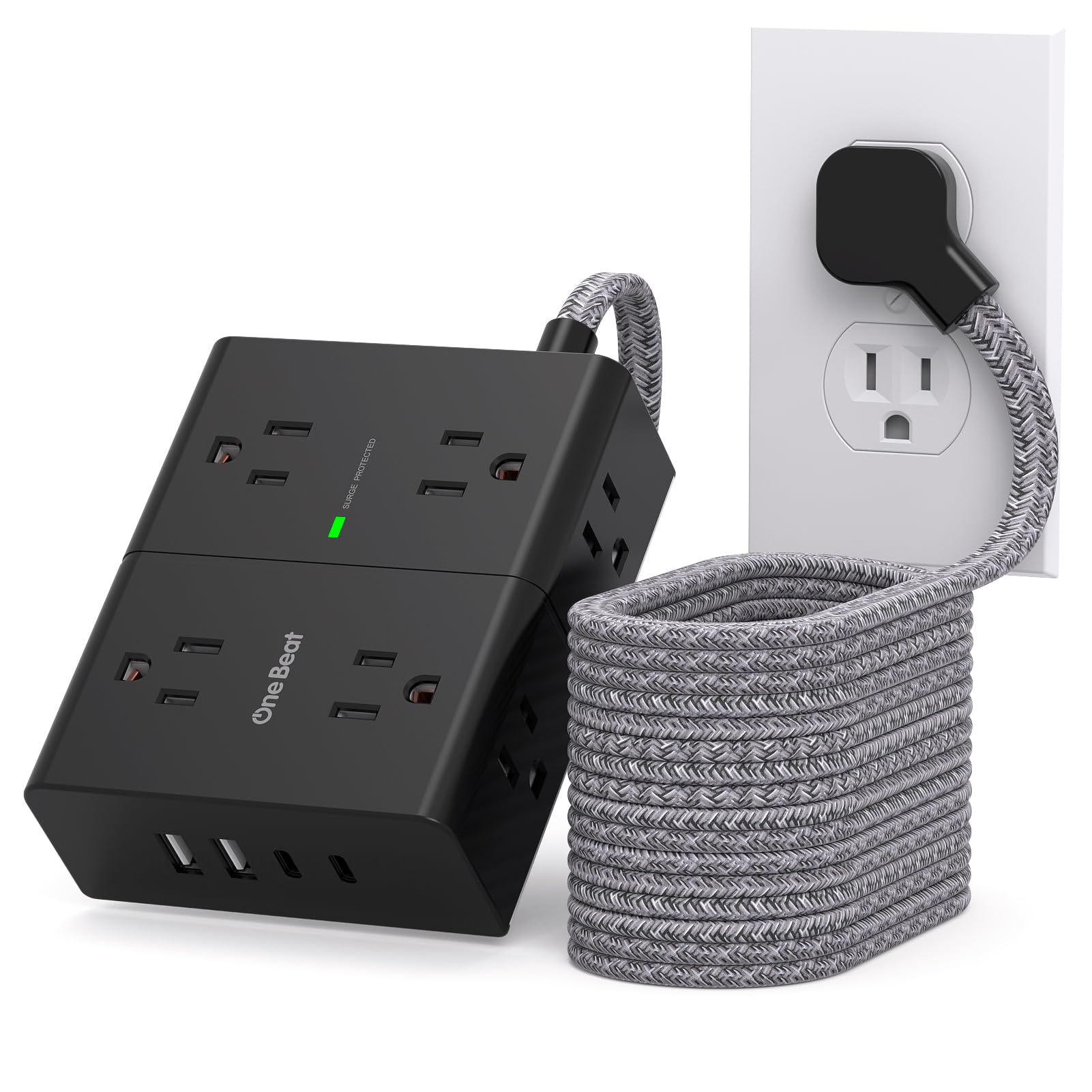 Amazon.com: 10Ft Extension Cord with Multiple Outlets, Flat Plug Power ...