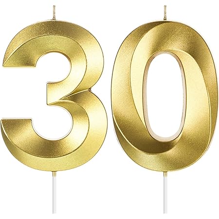 Amazon.com: Gold 30th Birthday Numeral Candle, Number 30 Cake Topper ...