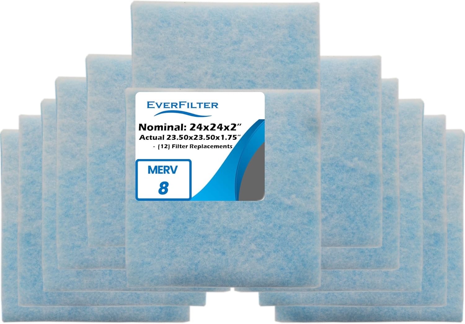 EverFilter 24x24x2 Air Filter MERV 8 (12-Pack) Filter Media Replacements only (Fame Not Inlcuded ...
