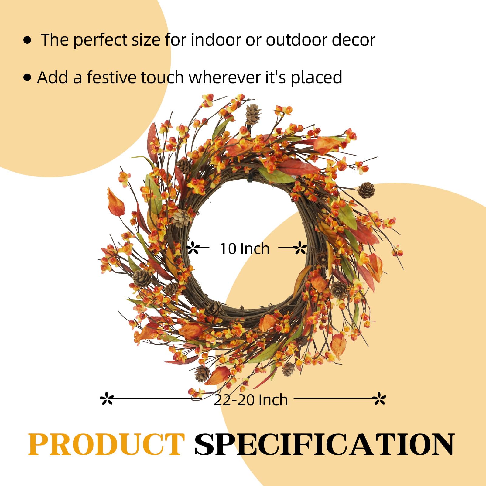 Hometrance Bittersweet Berry Fall Wreaths for Front Door, 20-22 Inch ...