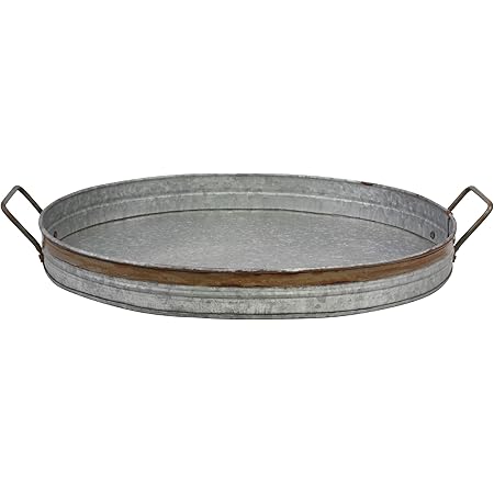 Amazon.com: MyGift Rustic Silver Galvanized Metal Large Serving Tray ...