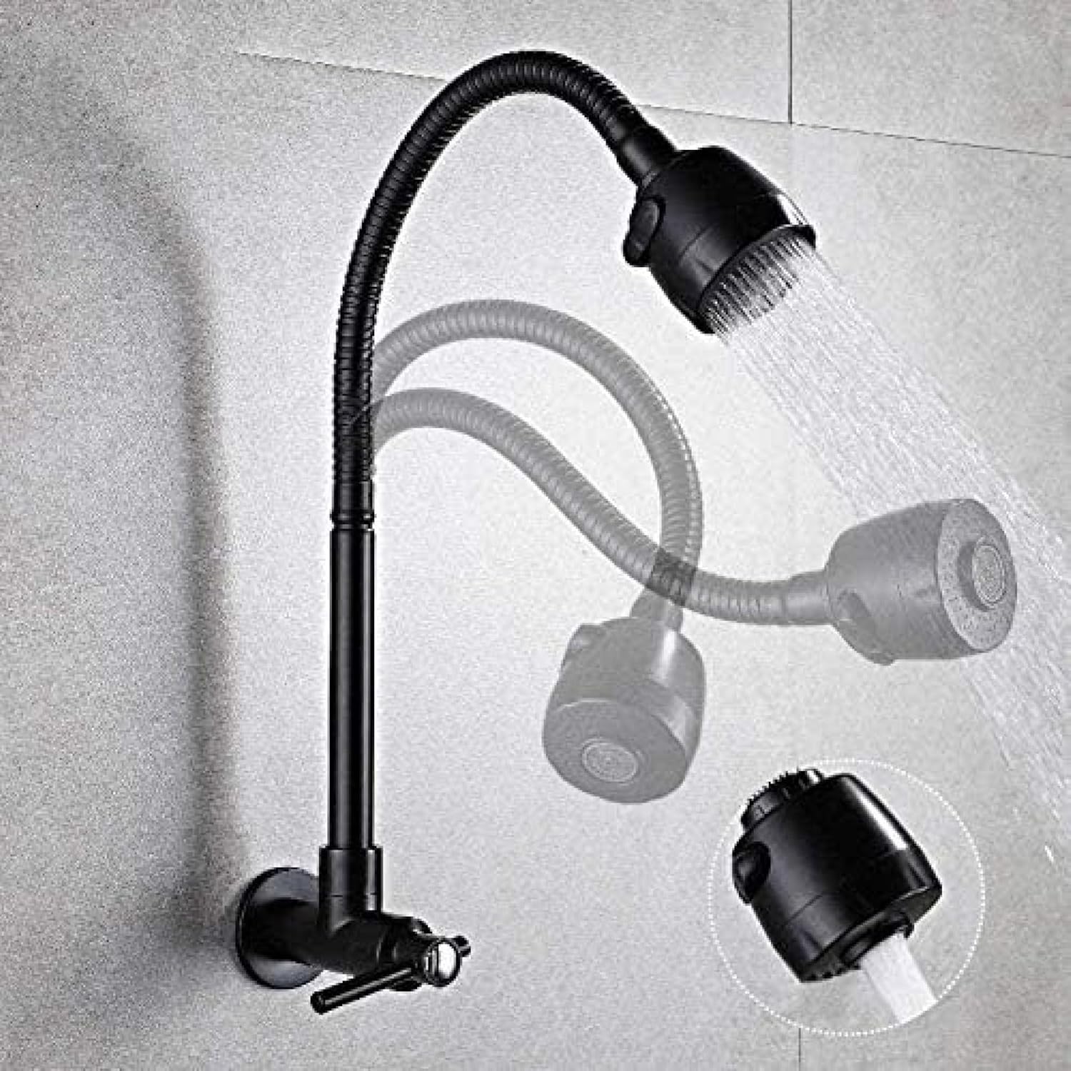 Faucet Black Wall-Mounted Full Lead Direction Rotating Kitchen Faucet ...