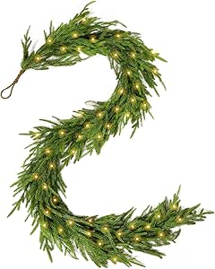 Amazon.com: WBHome 6ft Pre-lit Real Touch Norfolk Pine Prelit Christmas Garland, Winter Greenery ...