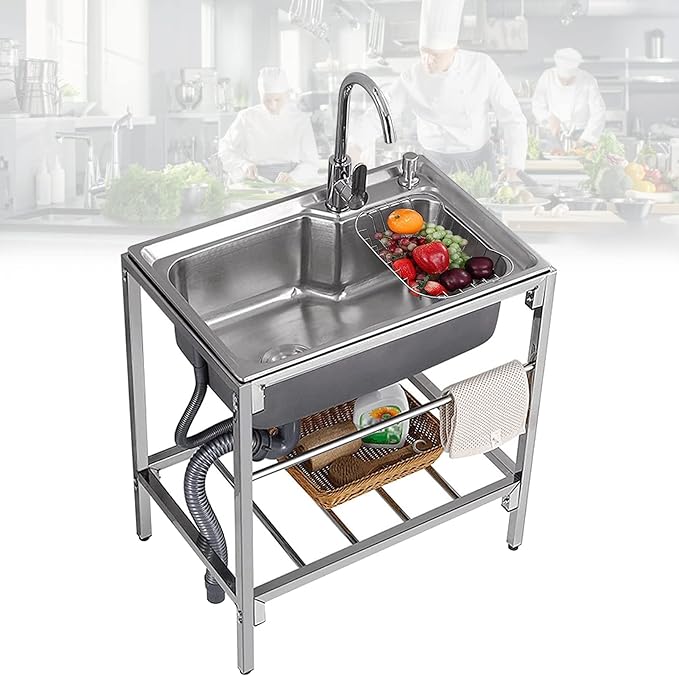 Utility Sink Laundry Tub with Faucet and Storage Shelf, Large Free ...