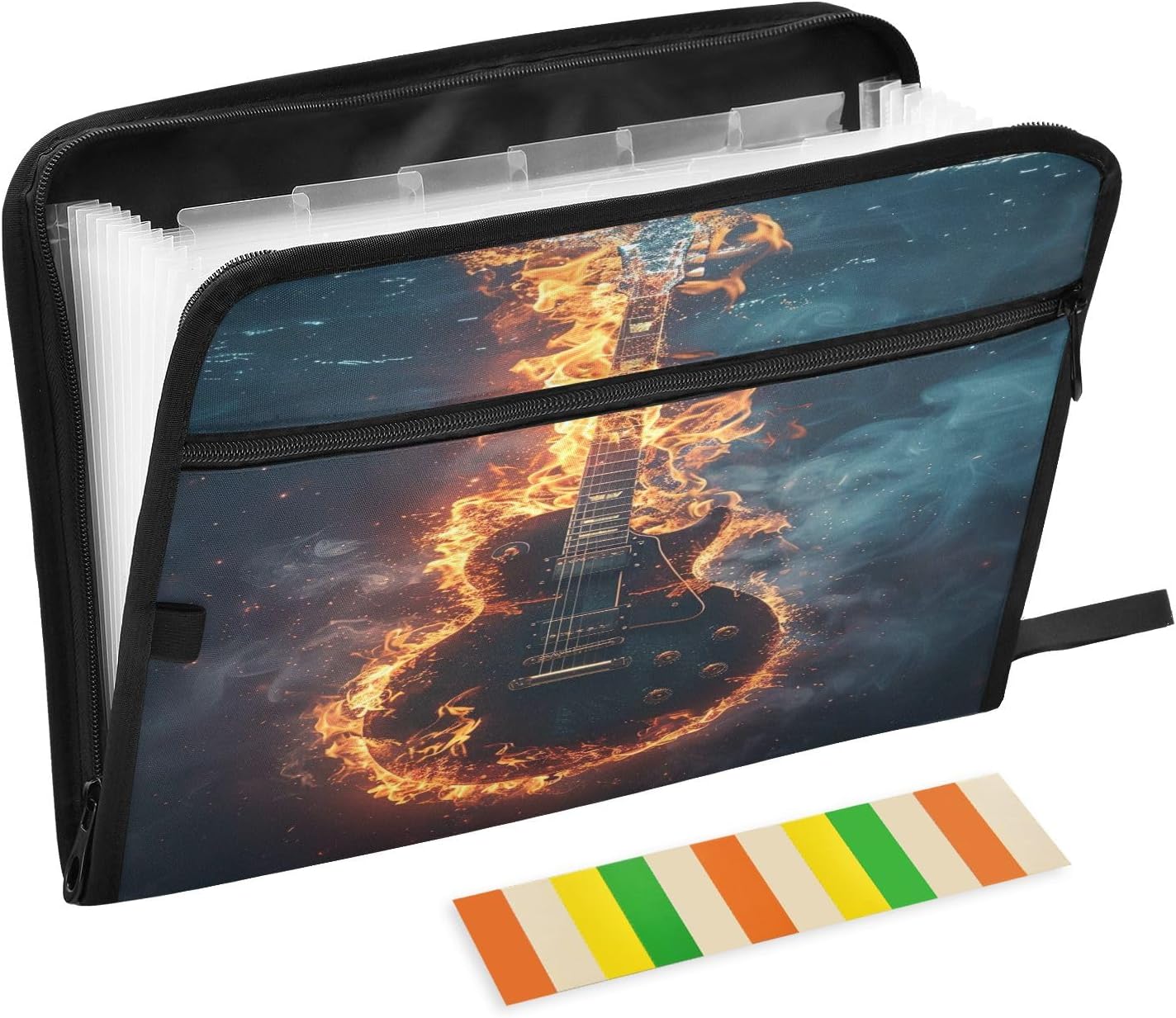 Guitar Fire Water Zipper Accordion File Organizer 13 Pocket Expanding ...