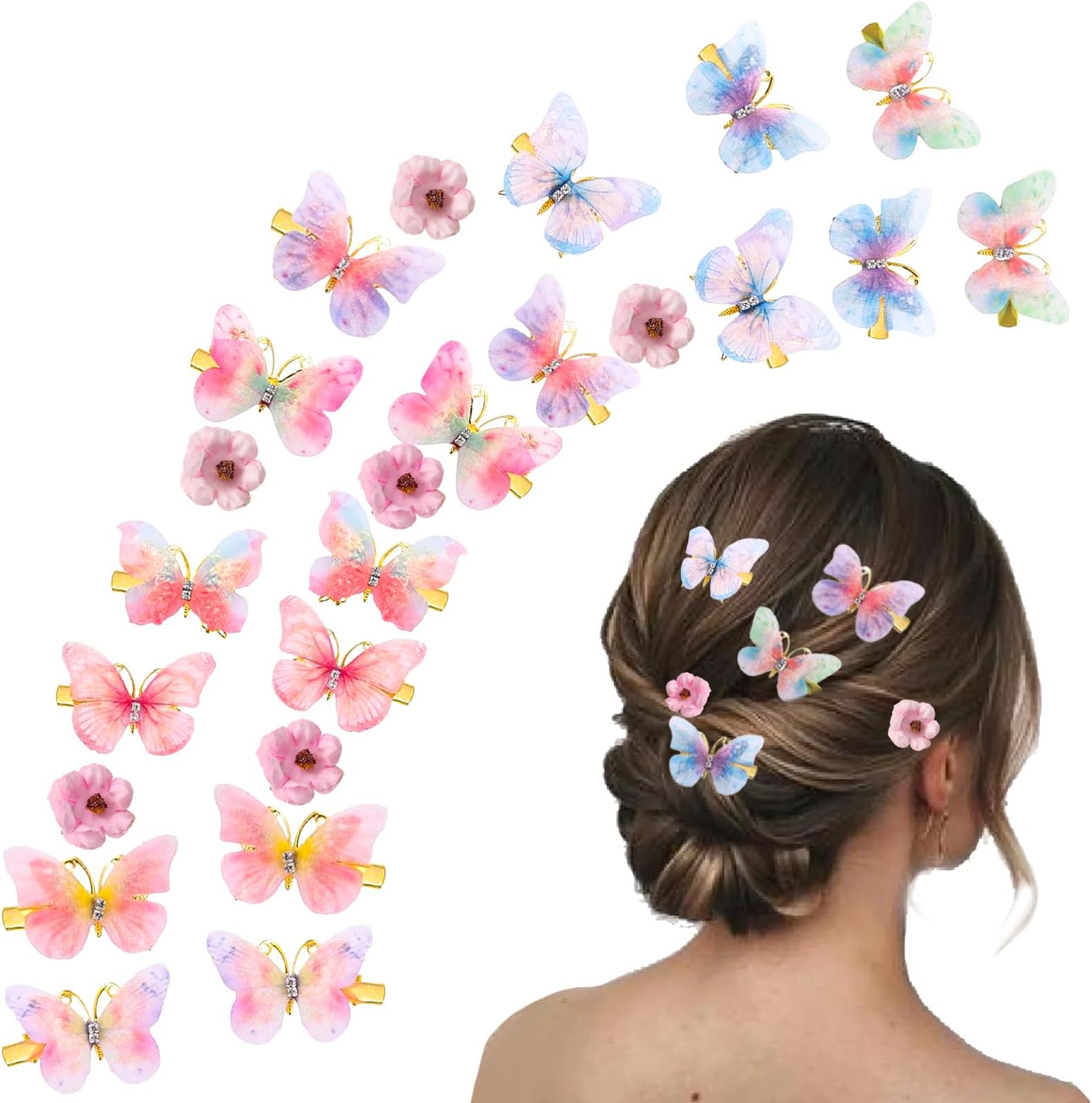 Amazon.com : Boao 24 Pieces Butterfly Hair Clips 3D Girls Colorful ...