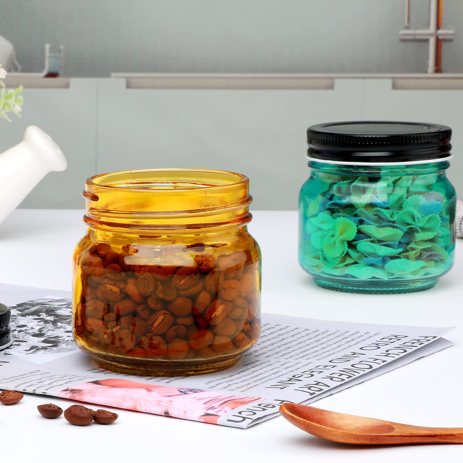 QAPPDA 8 OZ Mason Jars Set of 30,Colored Glass Jars with Lids,Airtight ...