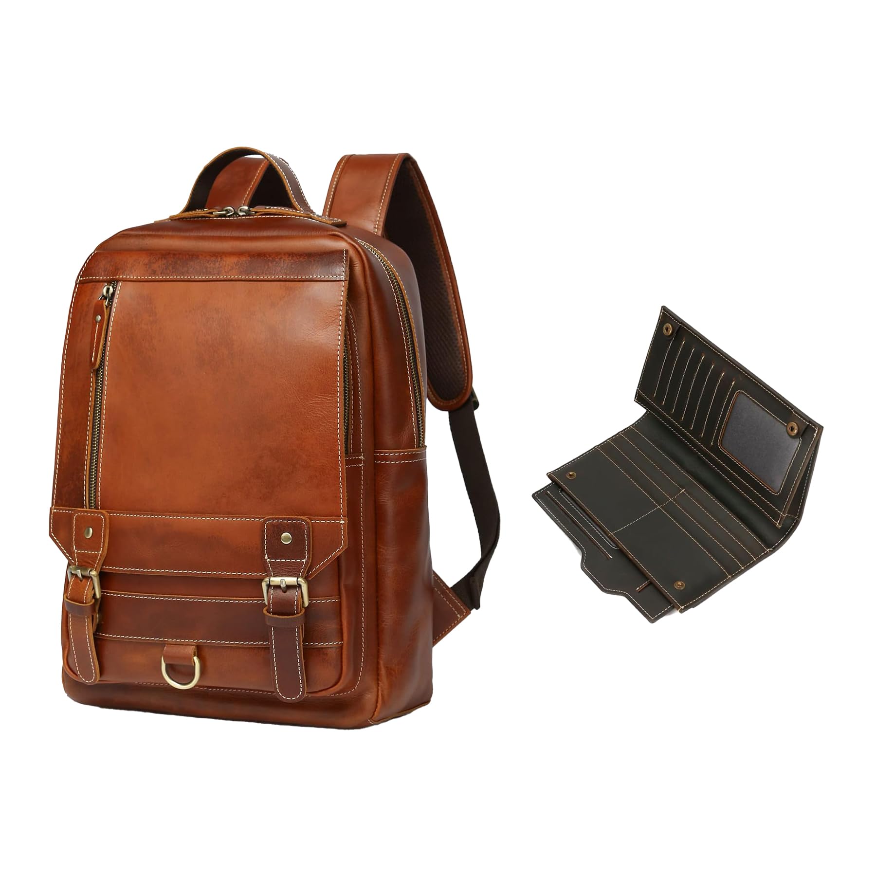 Amazon.com: LANNSYNE Vintage Genuine Leather Backpack For Men Fits up ...