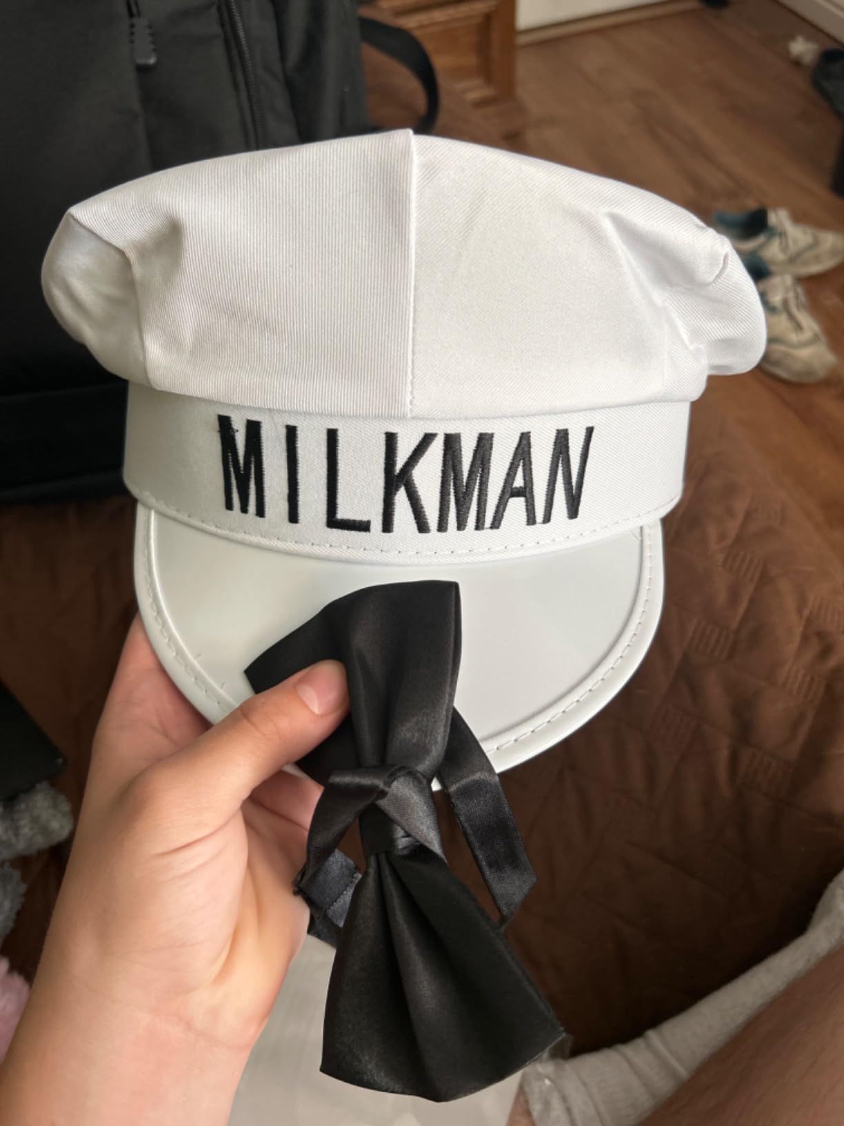 Amazon.com: White Milkman Milk Man Hat and Black Bowtie Set Adjustable ...