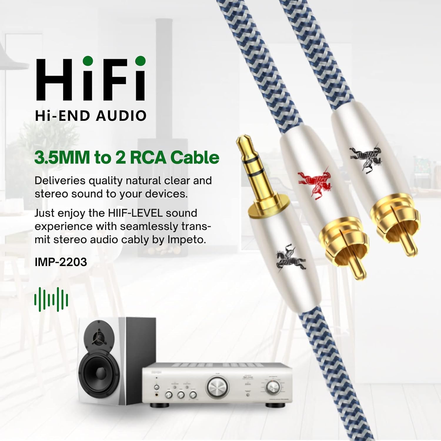 Buy Impeto RCA to 3.5mm Cable 5ft/1.5m, 6N OCC Aux to RCA Headphone ...