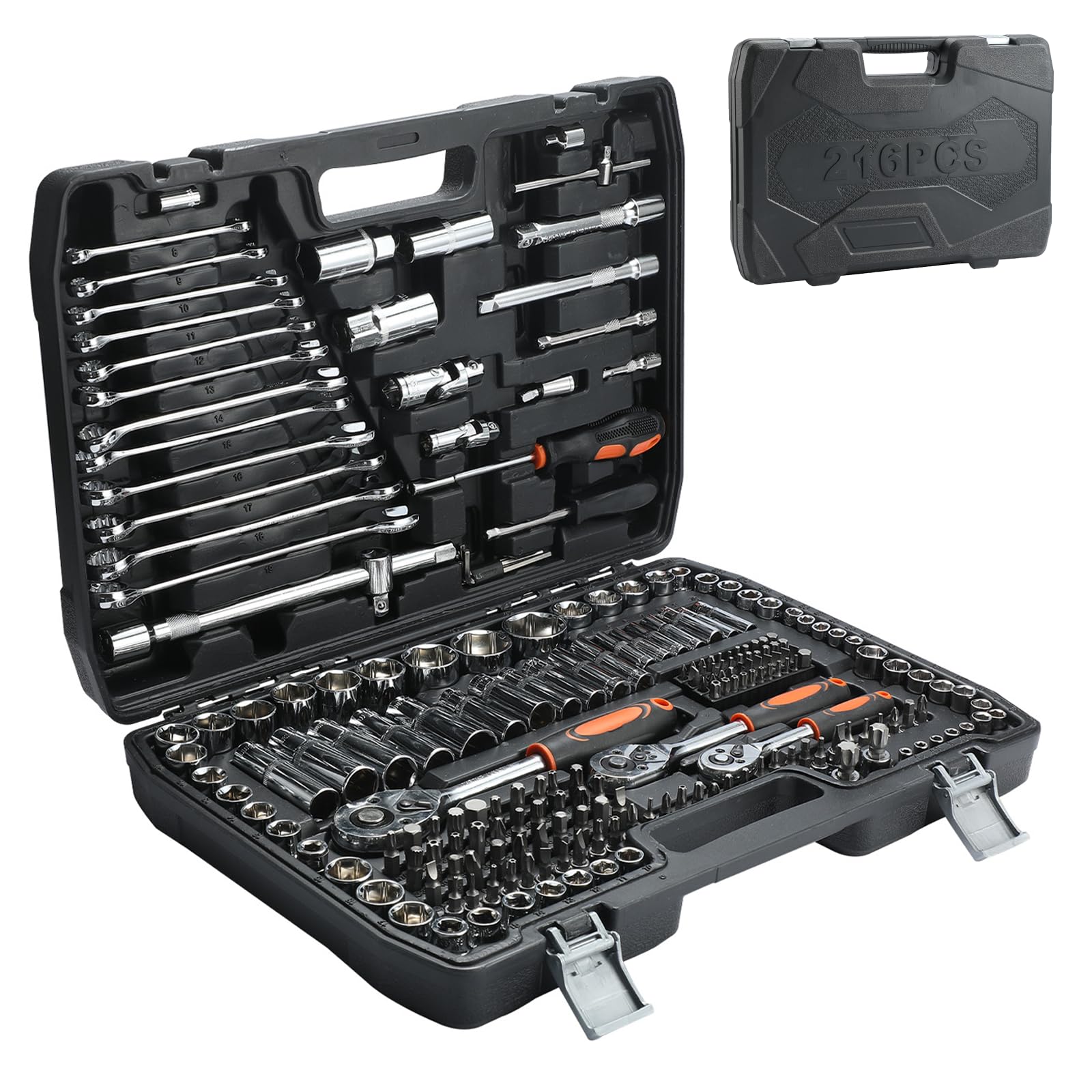 Putentfun 216 Piece Socket Spanner Set, 1/4" 3/8" 1/2" Inch Drive ...