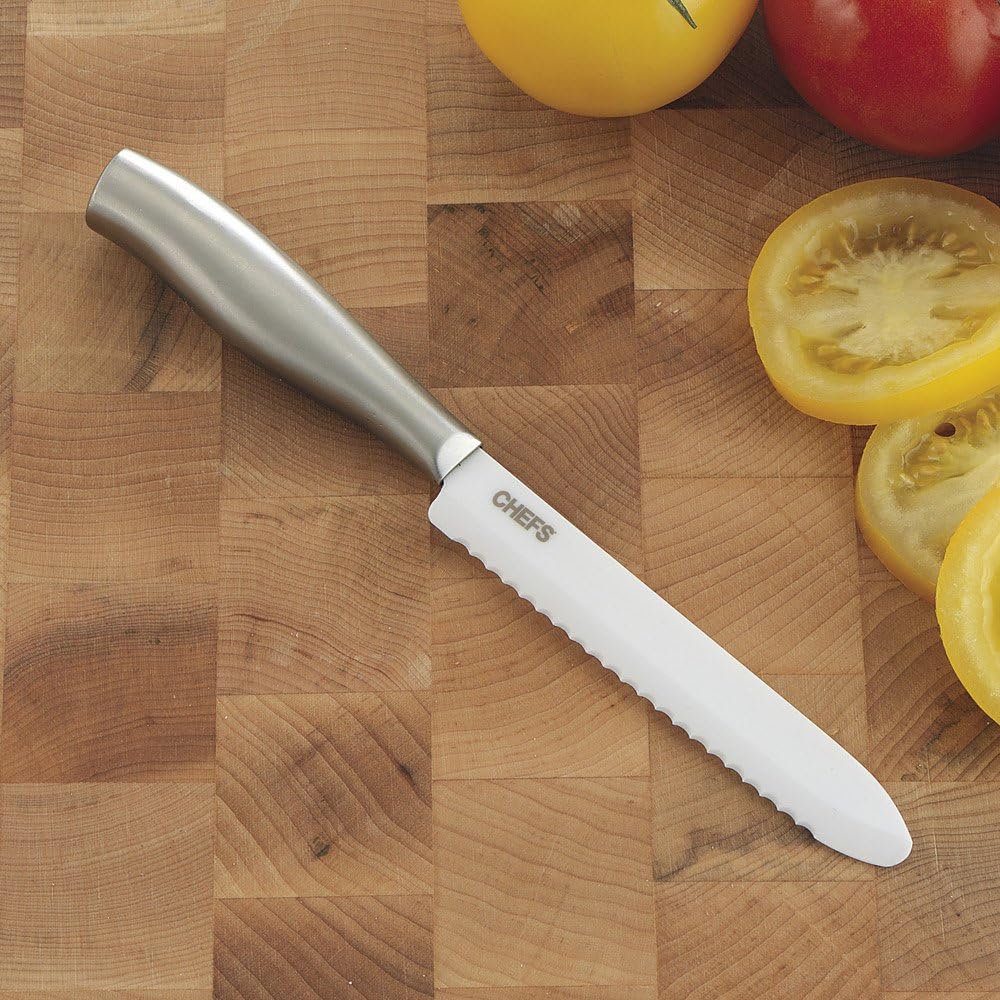 Amazon.com: 5-in. Ceramic Serrated Utility Knife with Stainless Steel ...