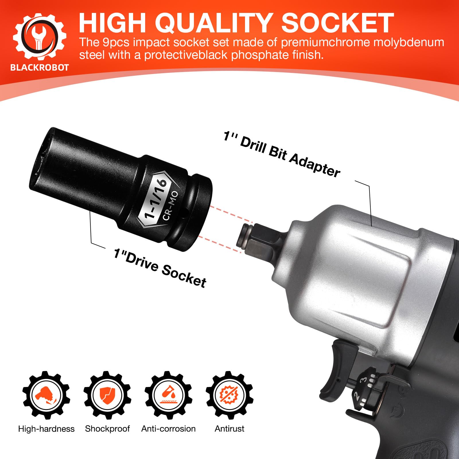 1" Drive Impact Socket Set,9 Pieces 1 Inch Drive Socket Set,Deep ...