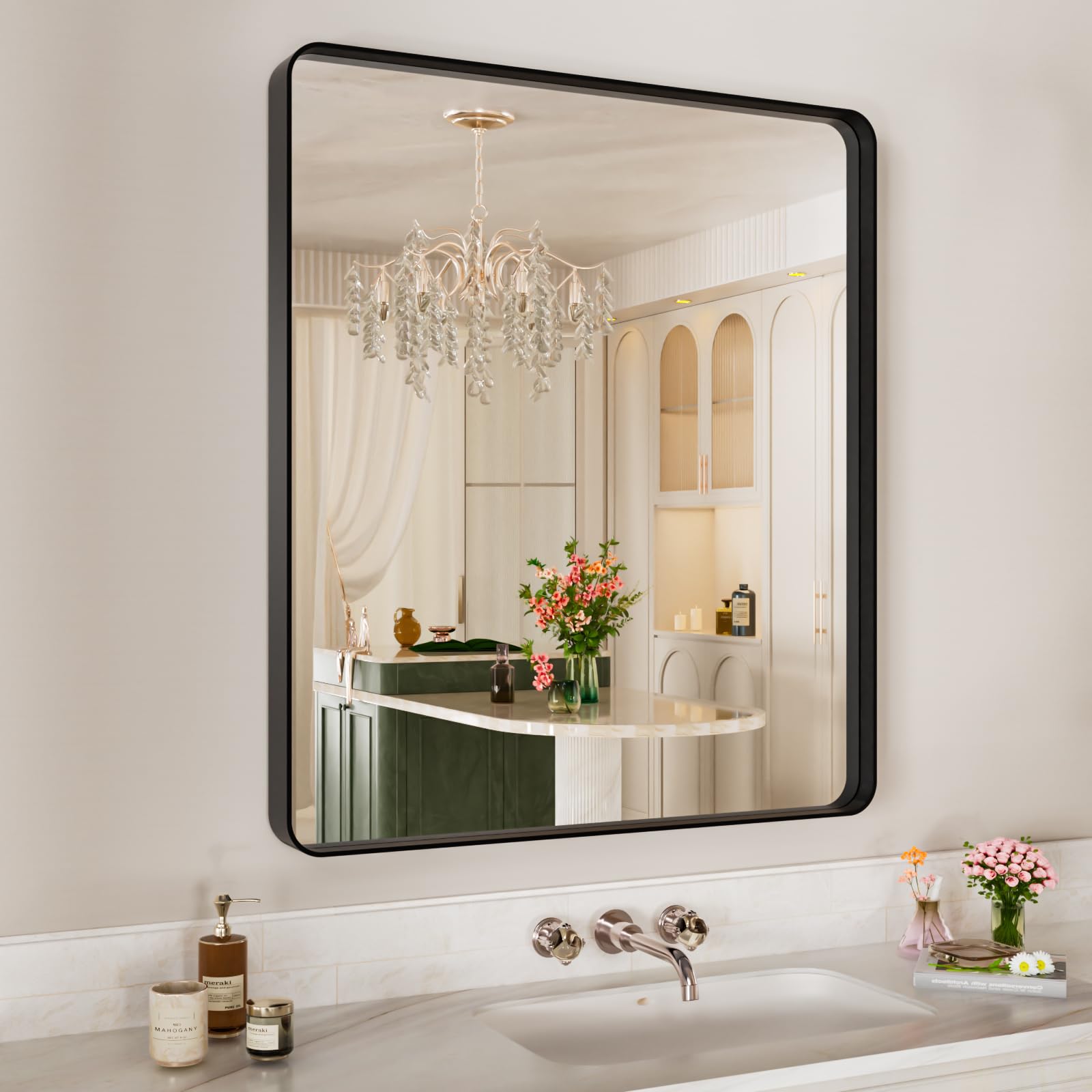 Amazon.com: ISTRIPMF Black Metal Framed Bathroom Mirror for Wall,28X30 ...