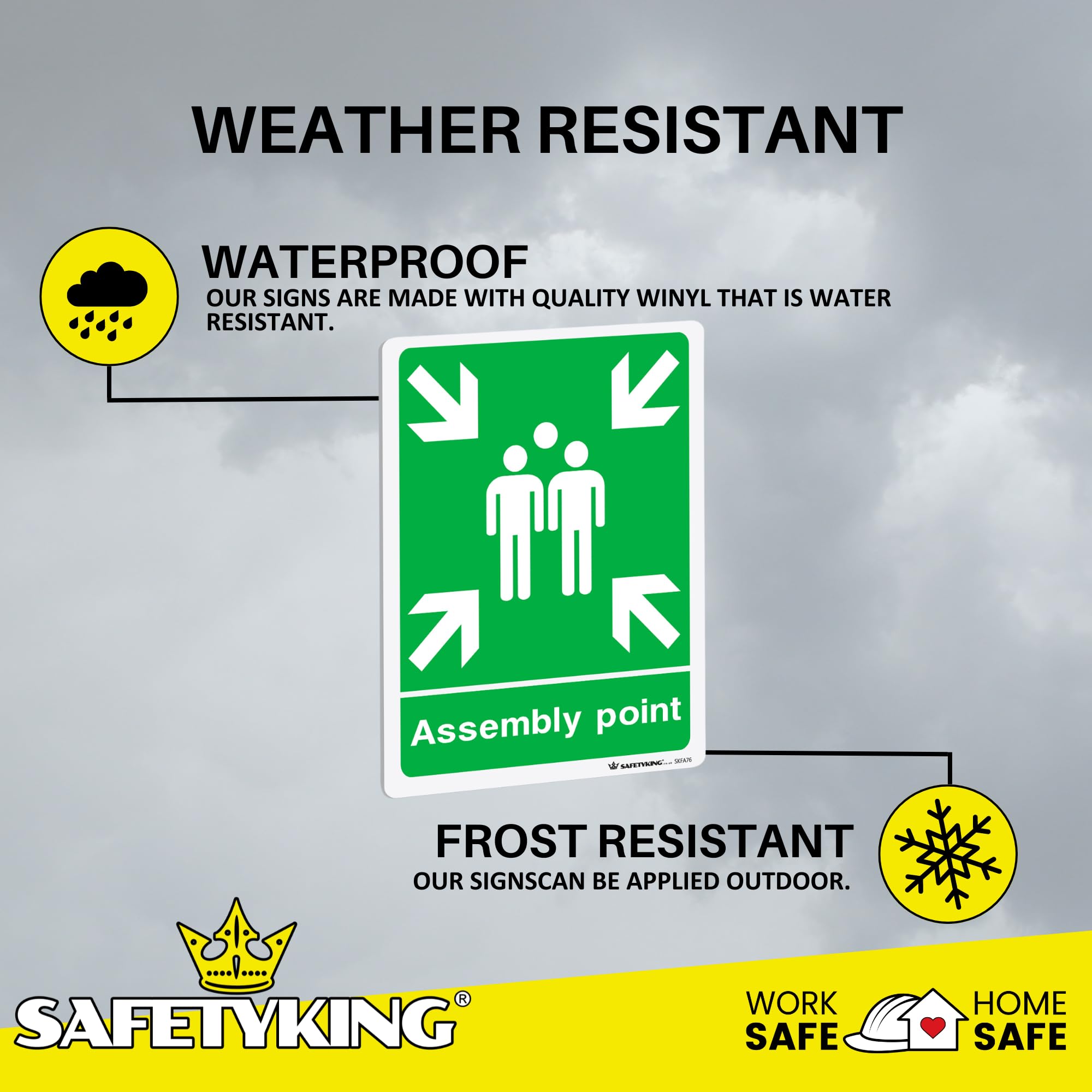 SAFETYKING 4 pcs Fire Assembly Point Sign 1mm Rigid PVC Signs -L 30cm x ...
