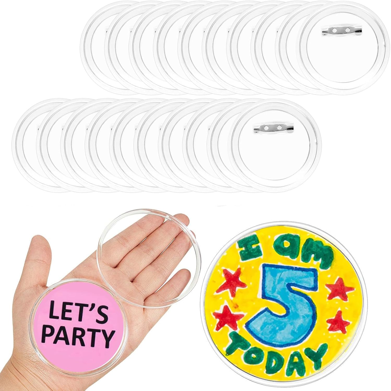 Roontin 20-Pack Clear Acrylic Button Badges - DIY Badge Making Kit with ...