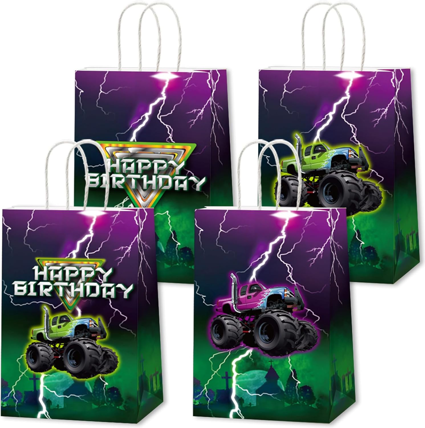 Amazon.com: CHUNNIN 12 Monster Truck Birthday Party Paper Bags Monster ...