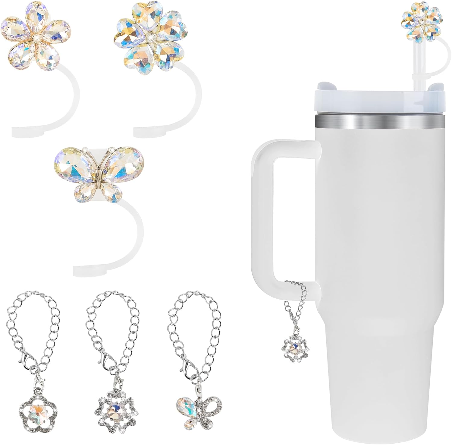 Amazon.com: Odiwellan Bling Crystal Flower Straw Covers and Butterfly ...