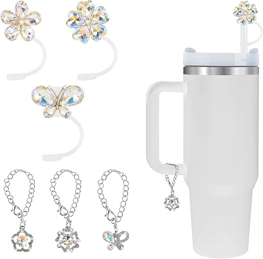 Amazon.com: Odiwellan Bling Crystal Flower Straw Covers and Butterfly ...
