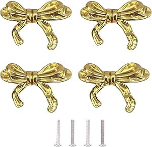 SUNSHNO Gold Bow Knobs for Dresser, 4PCS Bow Shape Cabinets Knobs for ...