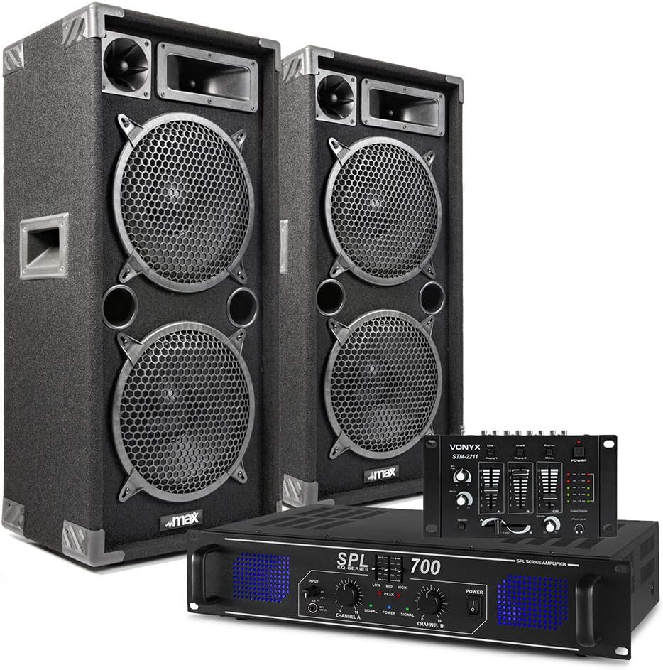 Max210 Dual 10" Passive DJ PA Speaker System with Skytec SPL-700 ...