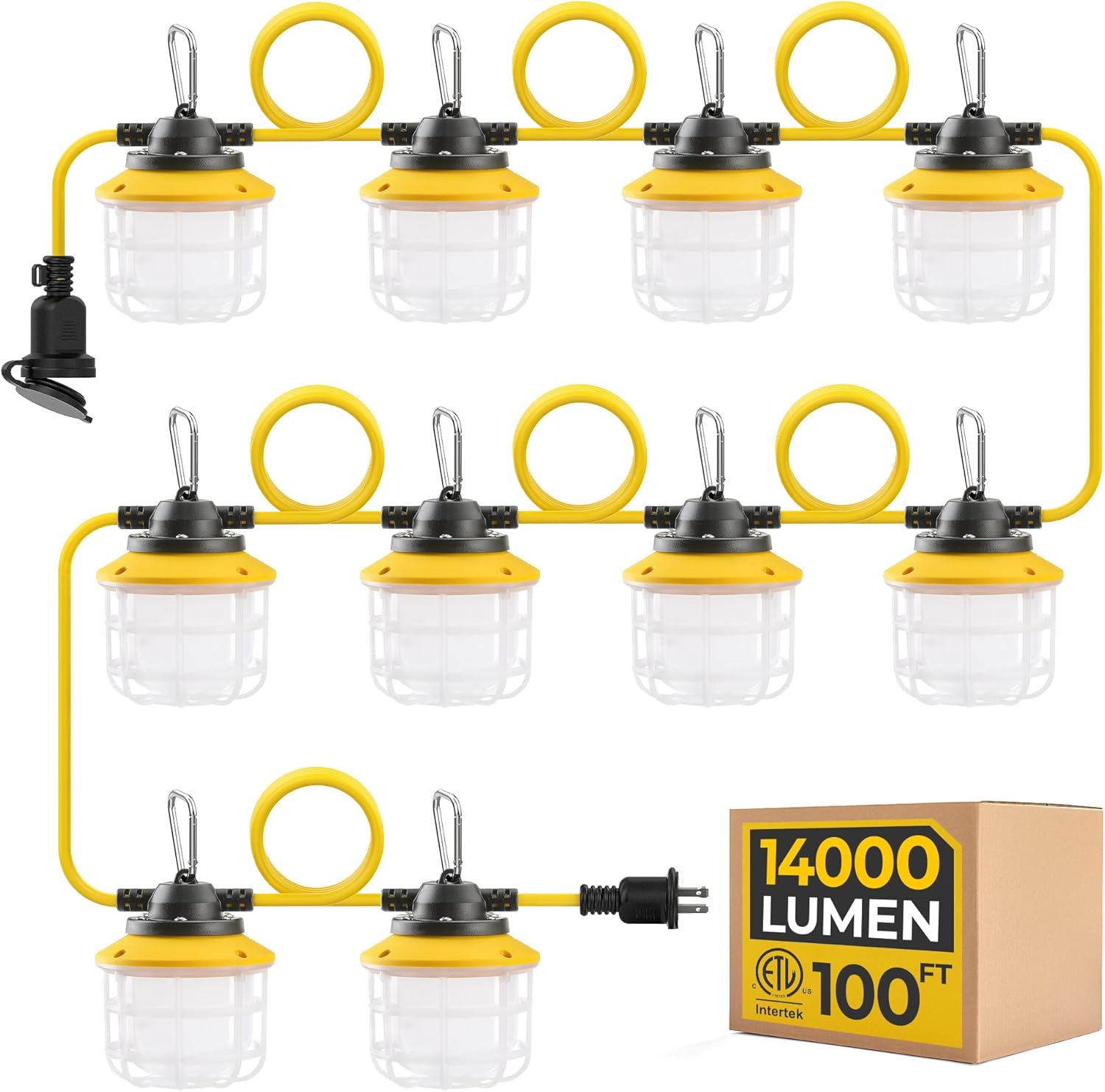 Hyanglux 100ft Construction String Lights: 100w 14000lm ETL Certified ...