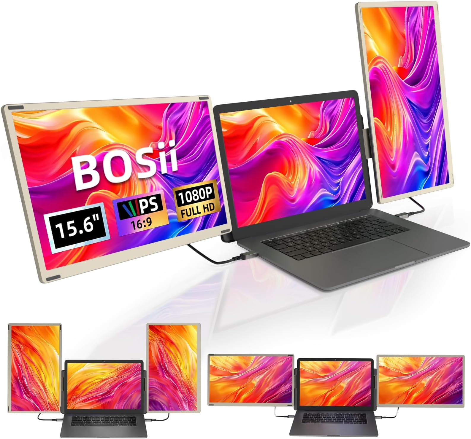 Laptop Screen Extender Monitor - 15.6" Triple Portable IPS FHD 1080P ...