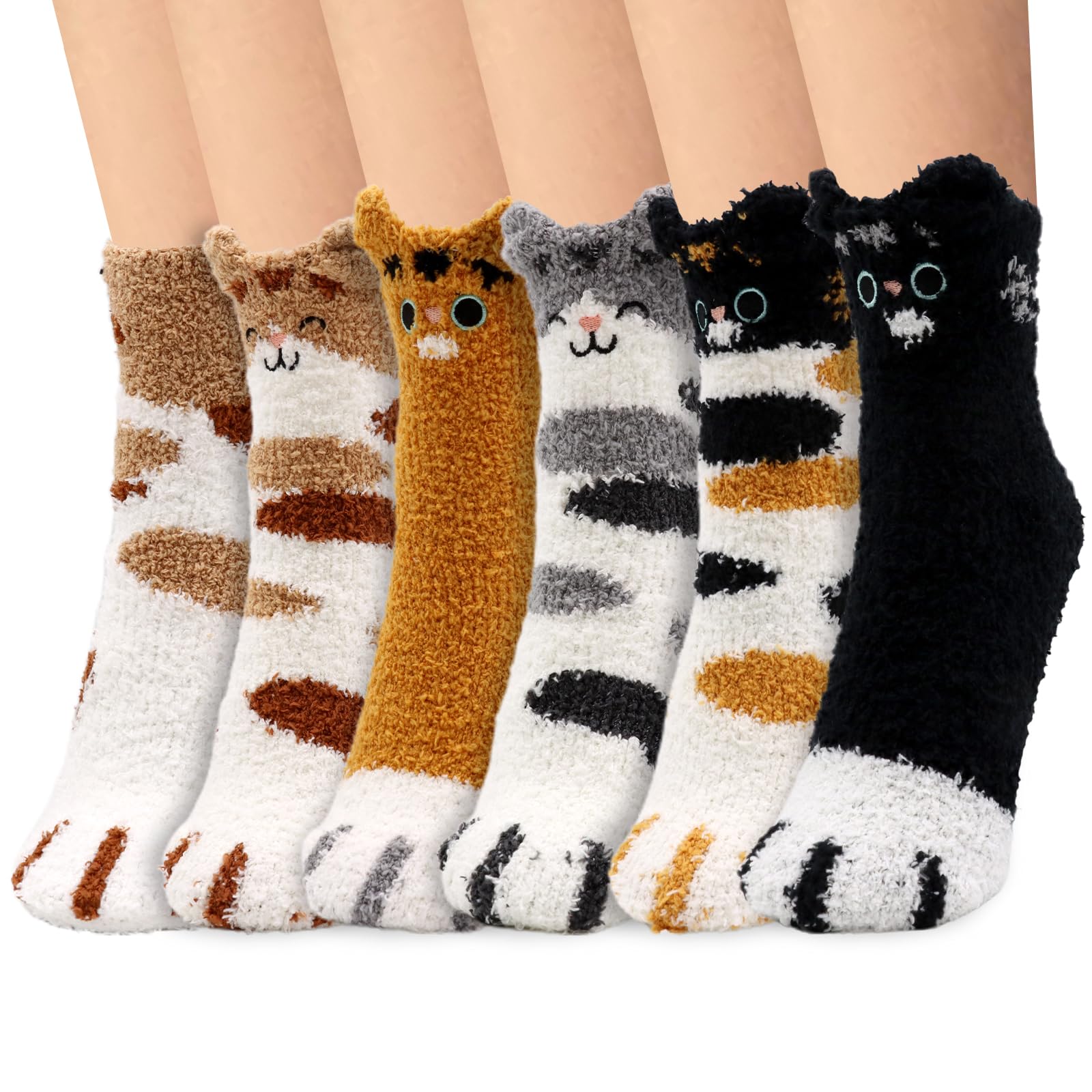 KASURE 6 Pairs Fluffy Socks for Women and Girls, Cozy Cute Fluffy Socks ...