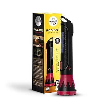 wipro 3W Radiant Solar LED Torch, Black & Red, Standard, Pack of 1 ...