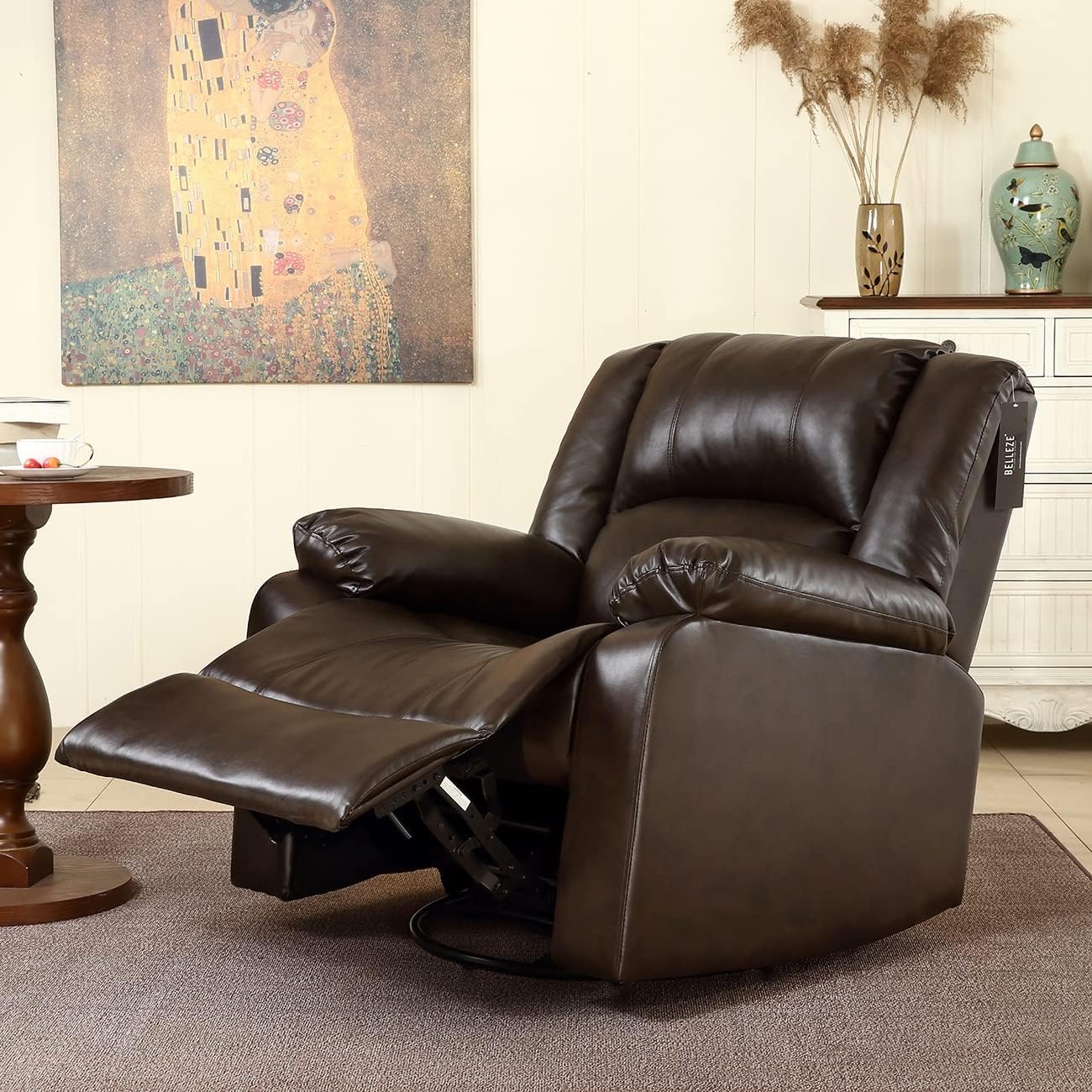 HUIJK Sillón reclinable giratorio de cuero para sala de estar y silla ...