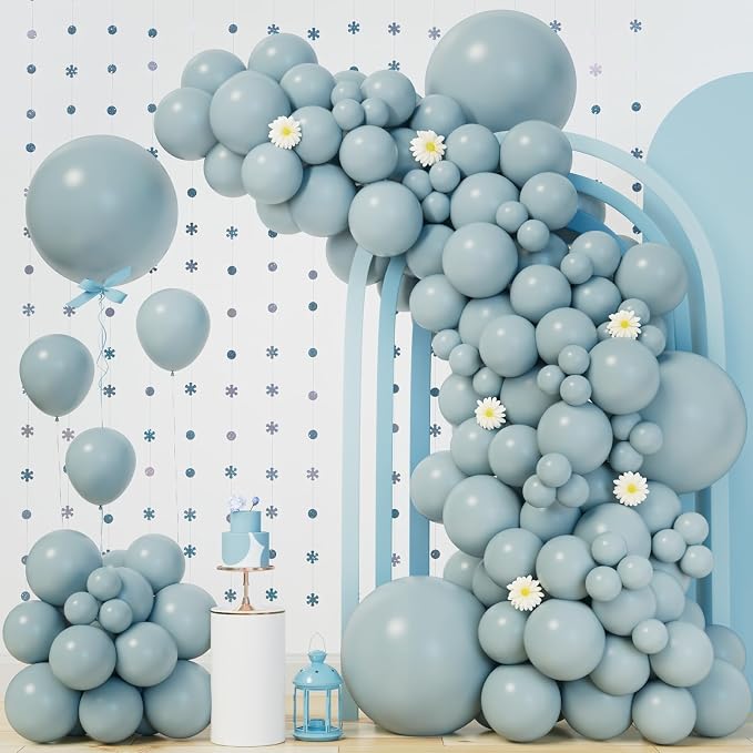 Amazon.com: 140Pcs Dusty Baby Blue Balloon Arch Garland Kit,Slate Fog ...