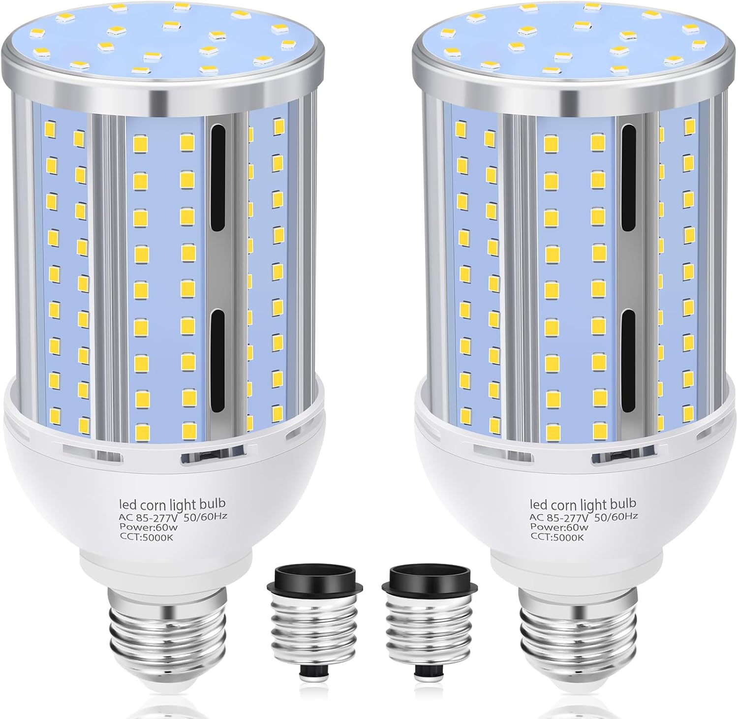 60W LED Corn Light Bulb(2 Pack),(600 Watt Equivalent) Fanless E26/E39 ...