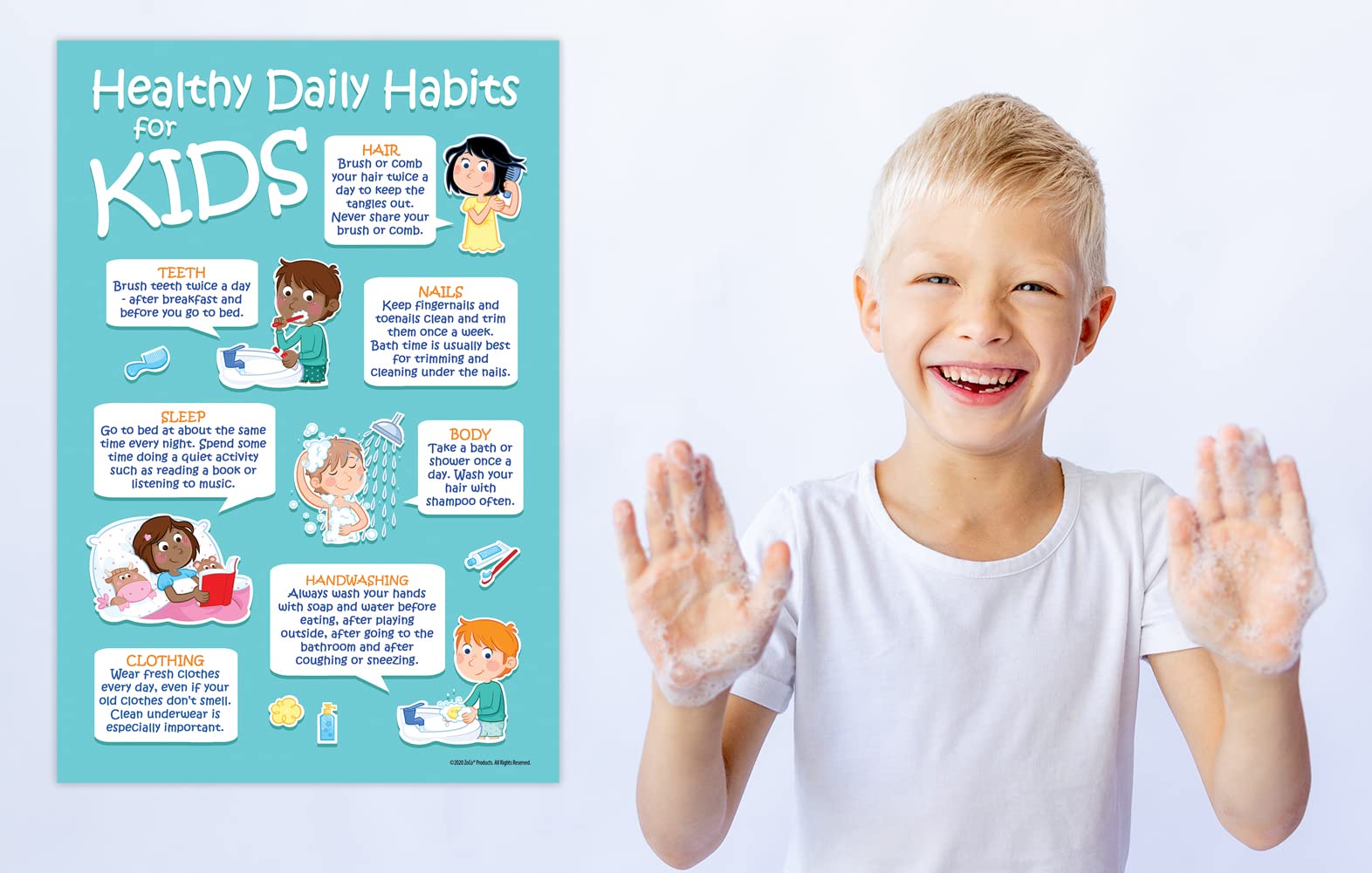 Buy Kids 7 Healthy Daily Habits Hygiene Poster - Laminated, 12 x 18 ...